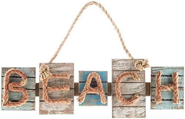 Letrero Beach Con Letras Y Colgador En Lazo De Fique