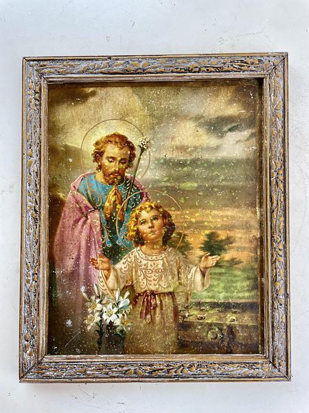 Cuadro San José Y Jesús En Lámina Metálica